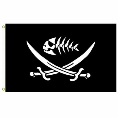 2X3 Black Pirate Fish Flag Swords Banner Boat Sea Man Cave Bar Skeleton ...