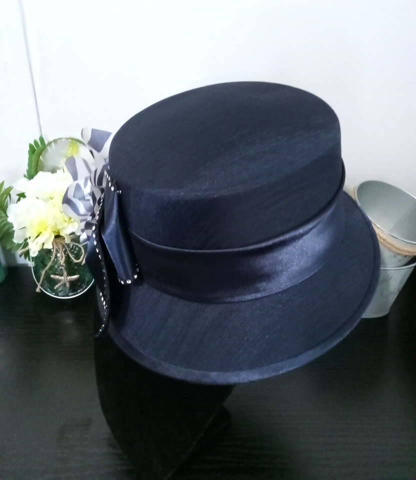 Giovanna Signature Blue Church Hat W/EXLarge Bow & Cubic Zirconia ...
