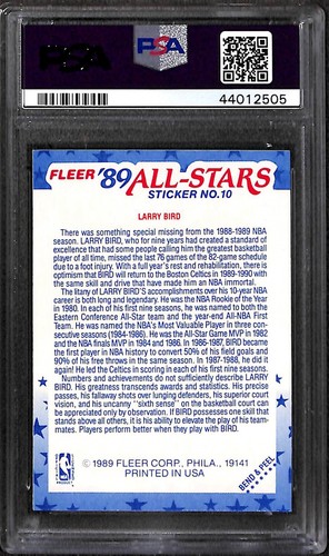 1989 Fleer Stickers #10 LARRY BIRD PSA 10 GEM-MT 44012505 | eBay