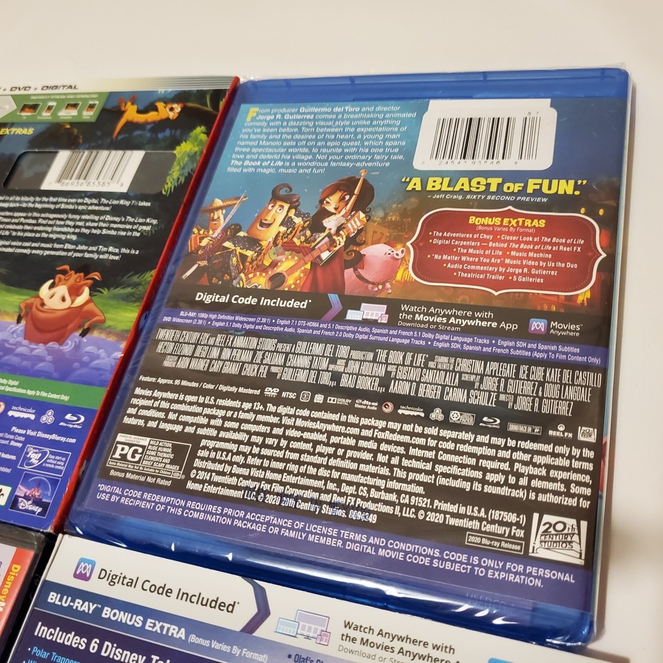New Lot Of 4 Disney Blu Ray X DVD Lion King Frozen Book Of Life ...