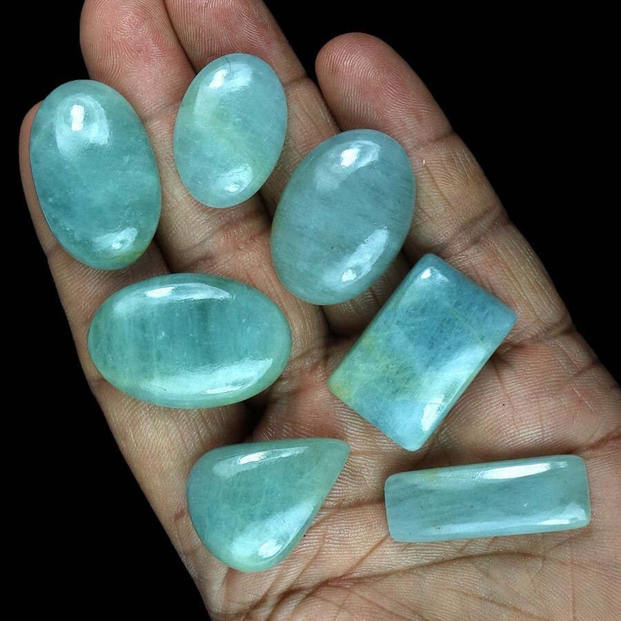 271 Ct/7 Pcs Natural Aquamarine Beryl Mix Cab Gemstone Wholesale Lot 25 ...