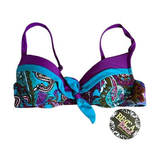 Becca Beach Purple Floral Paisley Swim Push-up Bikini Top Size S NWT | eBay