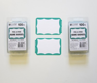 200 GREEN BORDER BADGES NAME TAGS LABELS ID STICKERS PEEL AND STICK ...