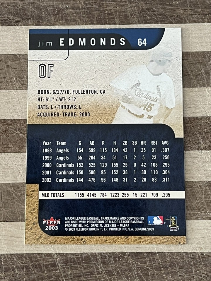 2003 Fleer Genuine Baseball Jim Edmonds Card #64 | eBay