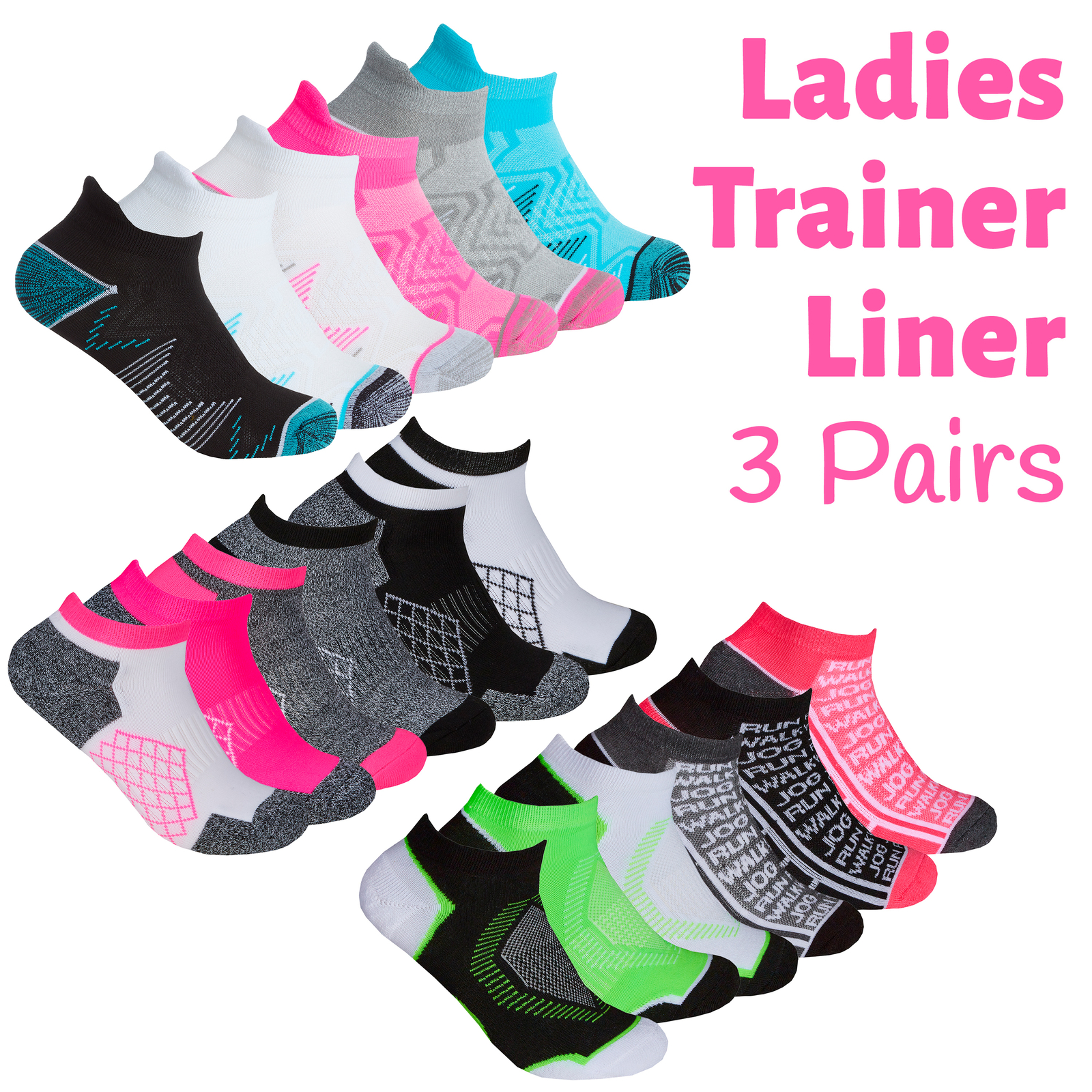 Women's Ladies Ankle Socks Running Trainer Liners Sports Gym 3 Pairs ...