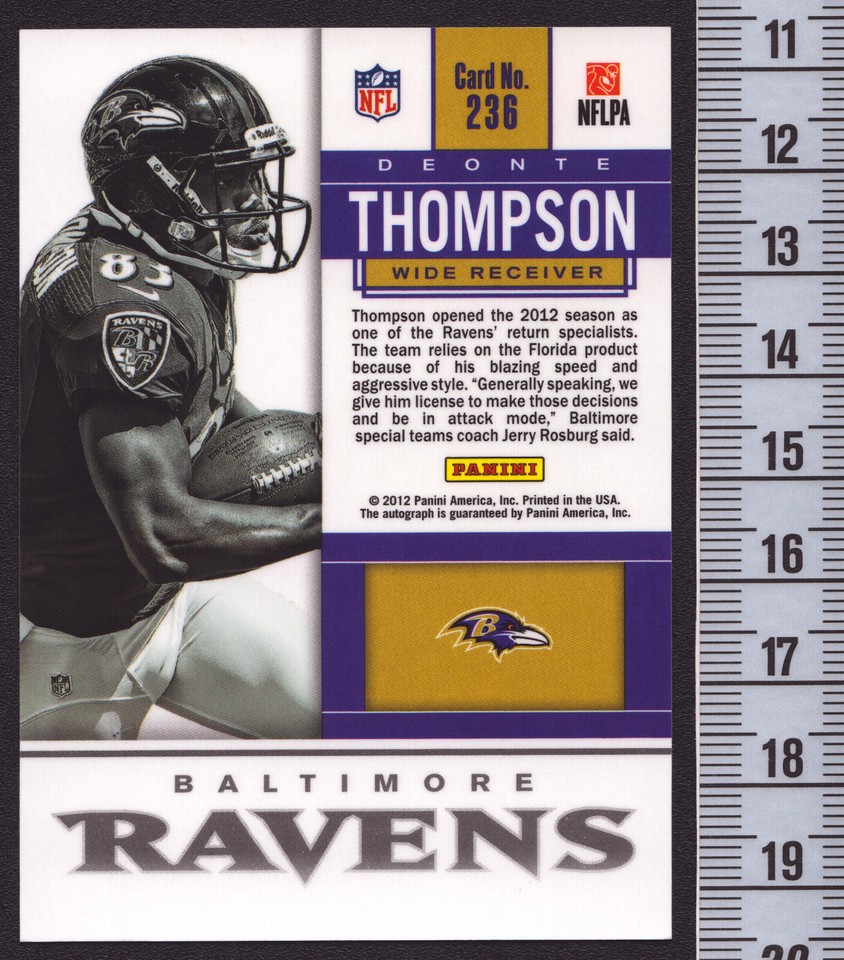 Deonte Thompson 2012 Contenders Rookie Ticket AUTOGRAPH #236 Ravens WR ...
