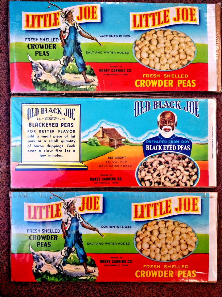 LITTLE JOE & Old Black Joe Black Eyed Peas, 3 unused can labels ...