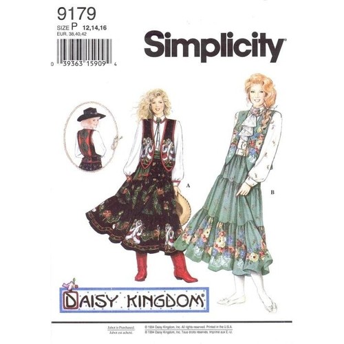 Simplicity 9179 Western Daisy Kingdom Ruffle Skirt Vest Blouse 6 8 10 ...