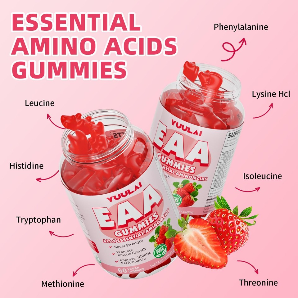 YUULAI EAA Gummies 2-Pack – 9 Essential Aminos + BCAAs, Muscle & Energy ...