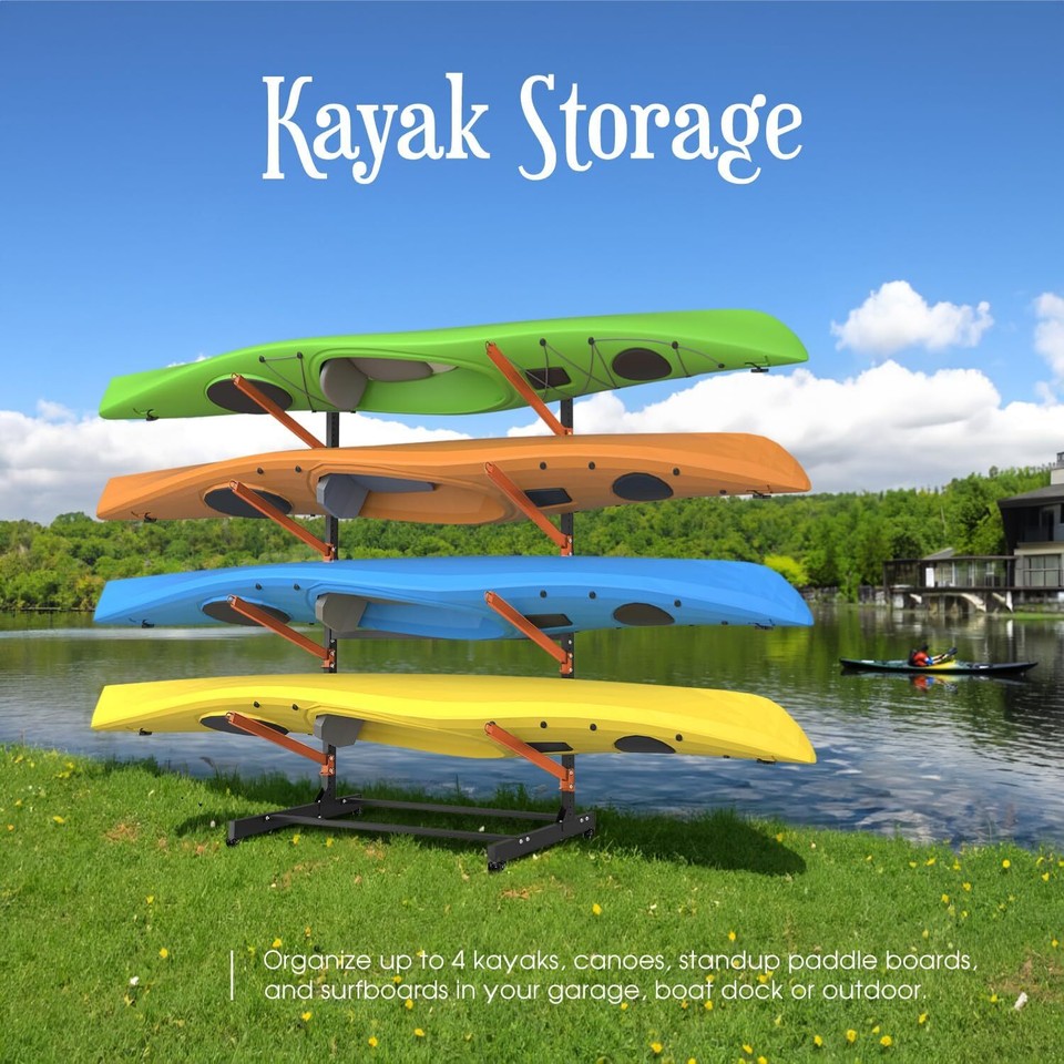 4 Levels Kayak Storage Rack, Heavy Duty Freestanding Sup Storage Stand ...
