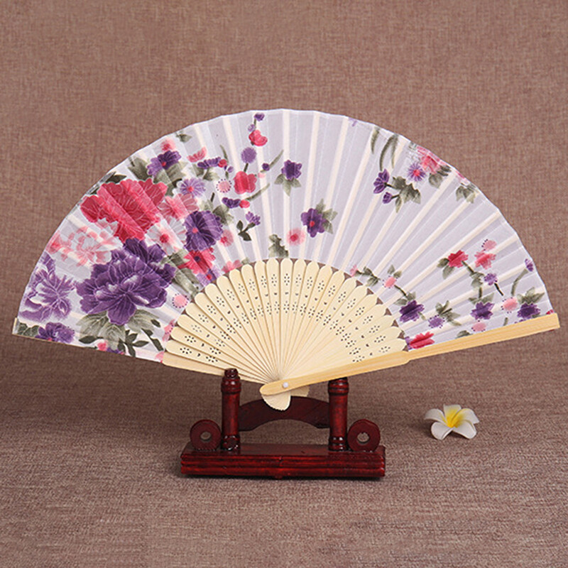 Chinese Silk Folding Fan Wooden Shank Classical Dance Fan Home ...