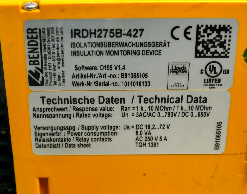 Bender A-ISOMETER IRDH275 Isolationsüberwachungsgerät IRDH275B-427 | eBay