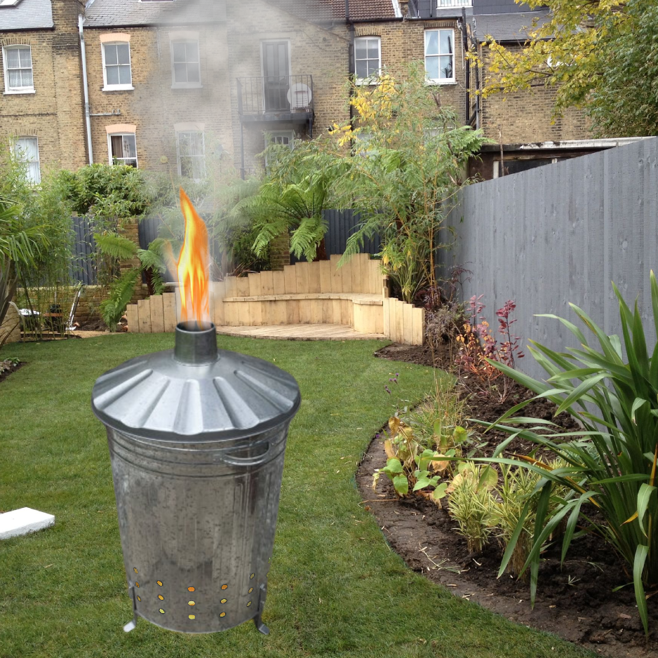 90L GALVANIZED INCINERATOR GARDEN RUBBISH FIRE BIN PAPER LEAF WOOD ...