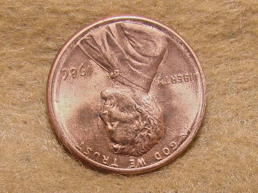 1986 Lincoln Memorial Penny Coin No Mint Mark Liberty "L" in Rim Cent ...