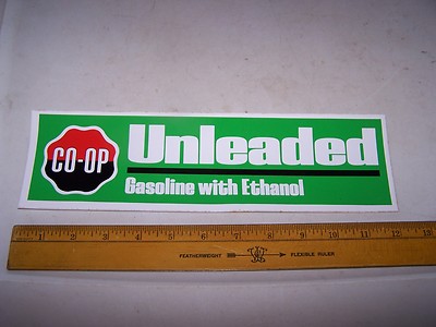 Unused Farm Bureau CO-OP Vinyl Sticker Sign 3.5"x12" UNLEADED GASOLINE ...