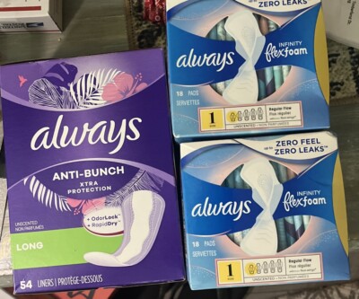 Lot 3 Pack Always Pads Infinity Flex Foam Pads Size 1 (2) and (1) Long ...
