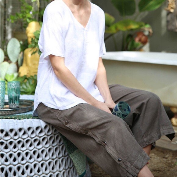 XCVI High Rise Waist Wren Snap Detail Cropped Trouser Capri Pants w ...