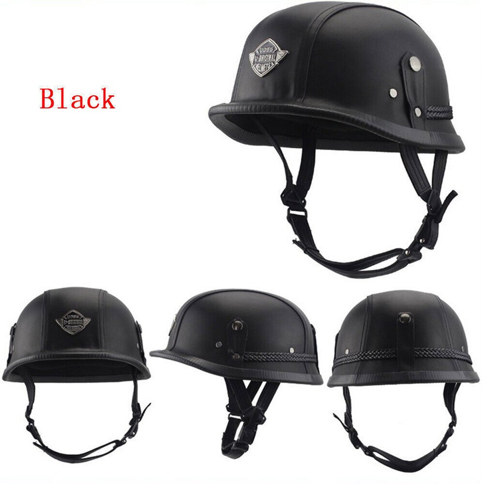 DOT Motorcycle Half Helmet German Baseball Cap Scooter Chopper Leather ...
