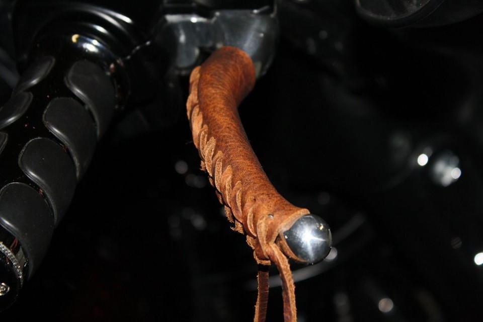 New Heavy Duty Brown Leather Motorcycle Grip and Lever Covers Set No ...