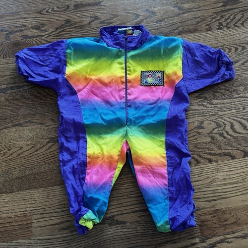 Vintage 90s One Piece track Suit Nylon Colorblock 12 Months Neon Pop ...