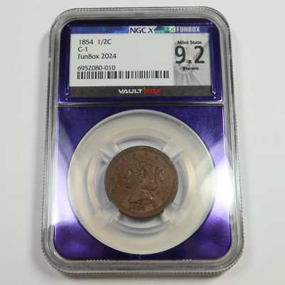 1854 P NGC VAULT BOX MS 9.2 BN - Braided Hair Half Cent 1/2c US Coin ...