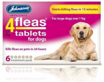 Johnsons 4fleas tablets Large dogs Over 11kg - 6pk Killer fleas tabs ...