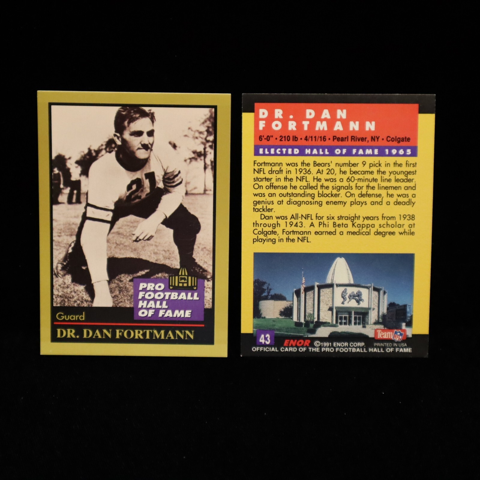 1991 Dr. Dan Fortmann Chicago Bears Enor Pro Football Hall of Fame #43 ...