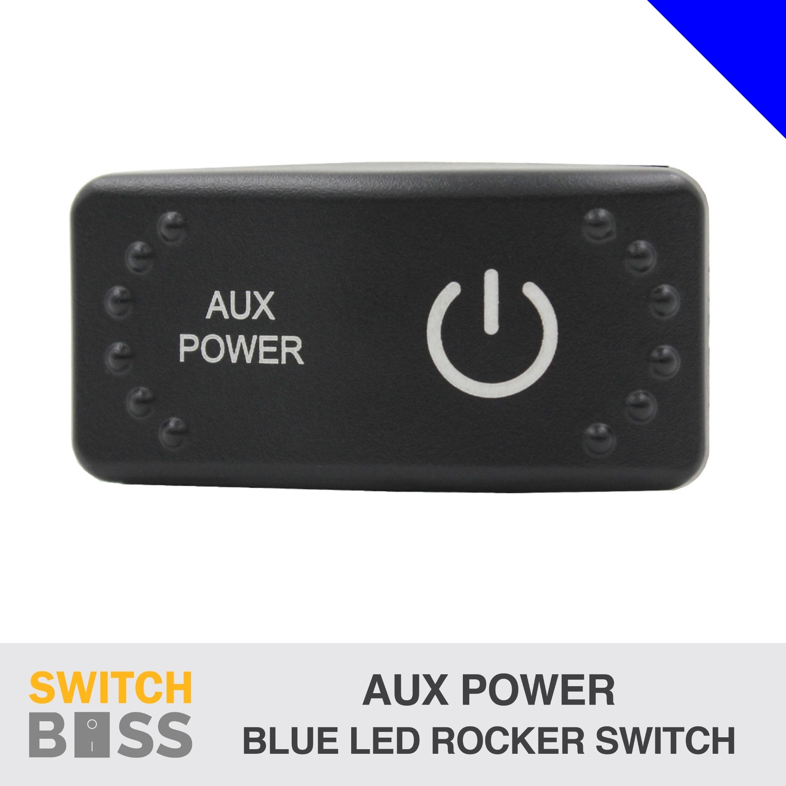 AUX Power LASER ETCHED Horizontal Rocker Switch Blue LED 12v 24v Toggle ...
