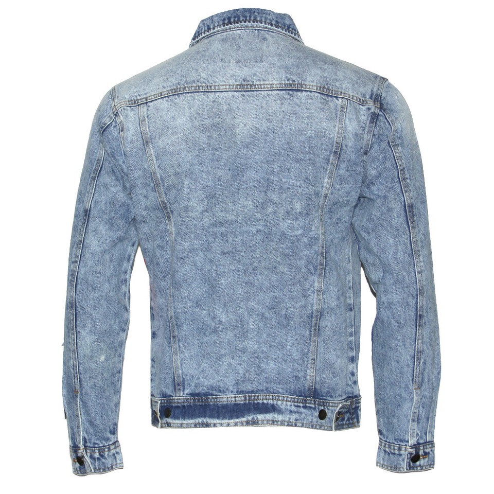 Mens Denim Jean Jacket Faded Premium Cotton Button Up Slim Fit Red ...