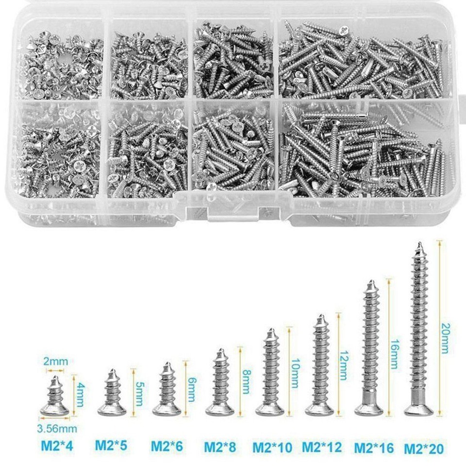 Self Tapping Screw Assortment Kit 800 Pcs Nickel Plated Iron Steel M2 ...