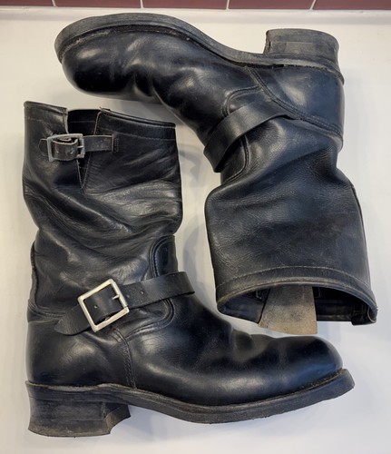 Vtg 70’s-80’s Black Leather Santa Rosa Herman Engineer Boots Black Sz ...