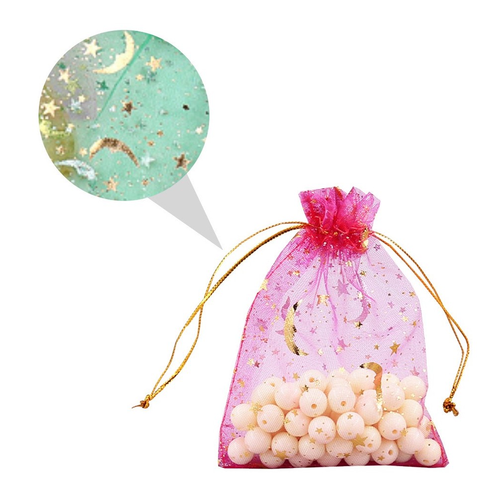 100 Pcs Small Drawstring Bags Moon Star Organza Favor Pouches Souvenir ...