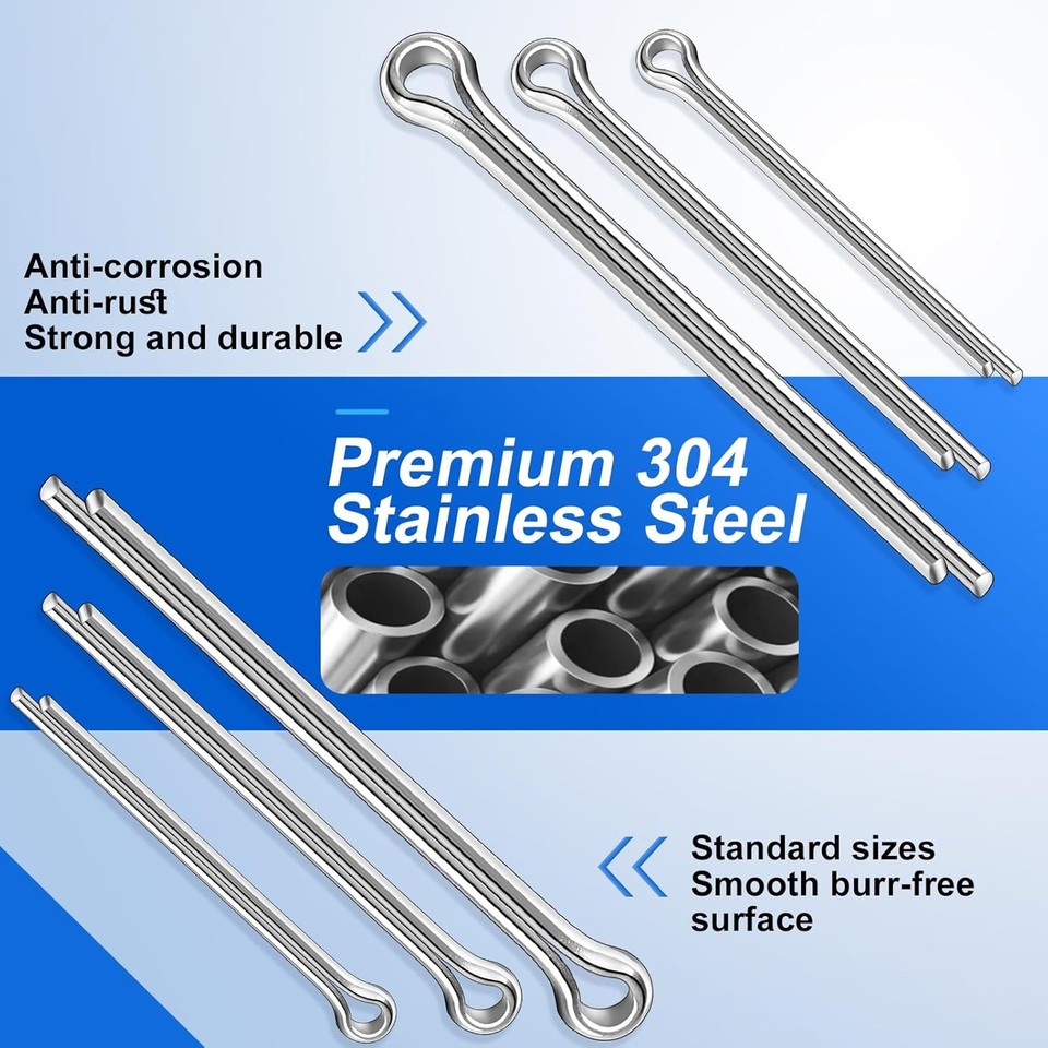 250PCS Cotter Pin Assortment Kit, 12 Sizes, 304 Stainless Steel ...