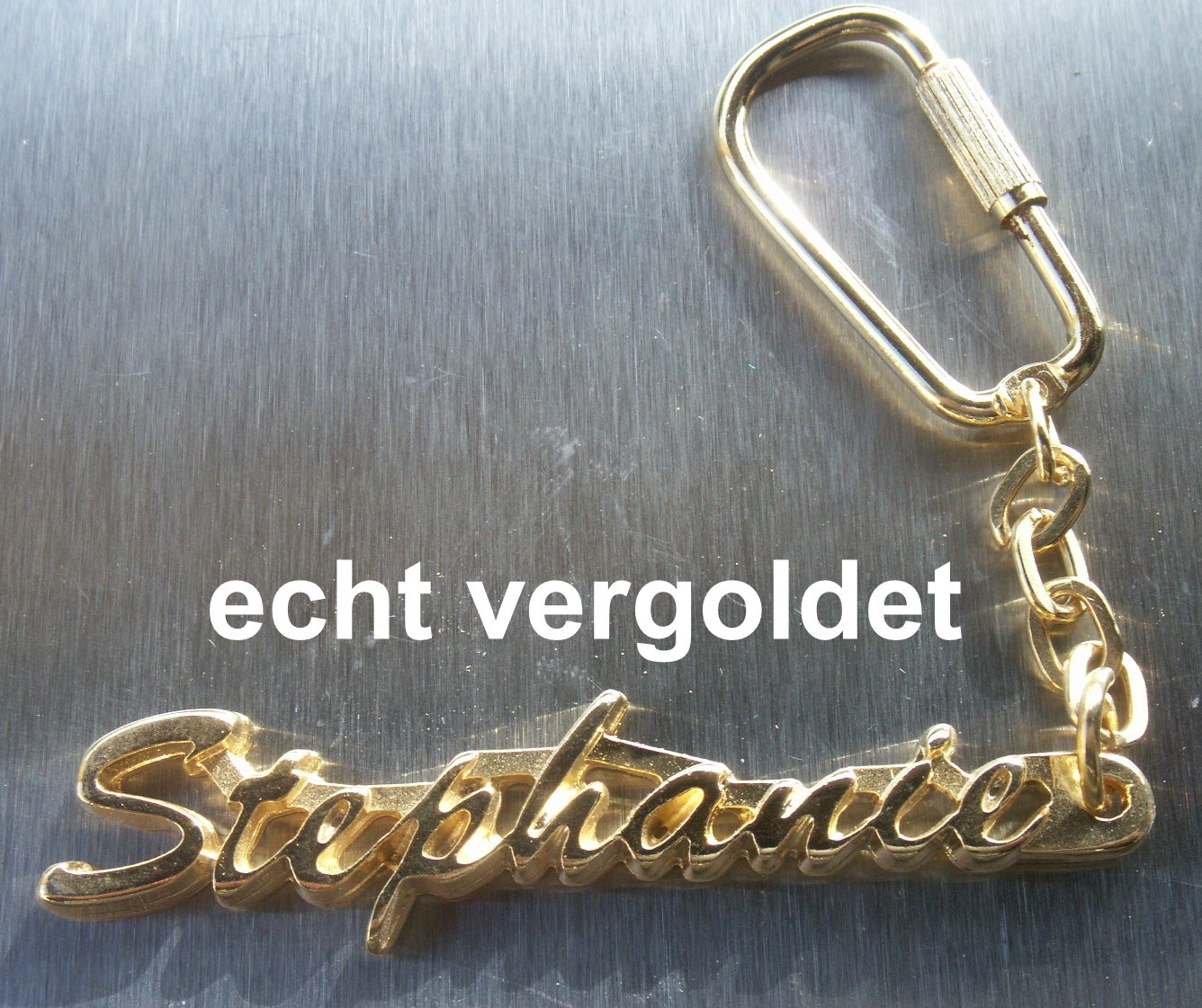 EDLER SCHLÜSSELANHÄNGER STEPHANIE ECHT VERGOLDET GOLD NAME KEYCHAIN ...