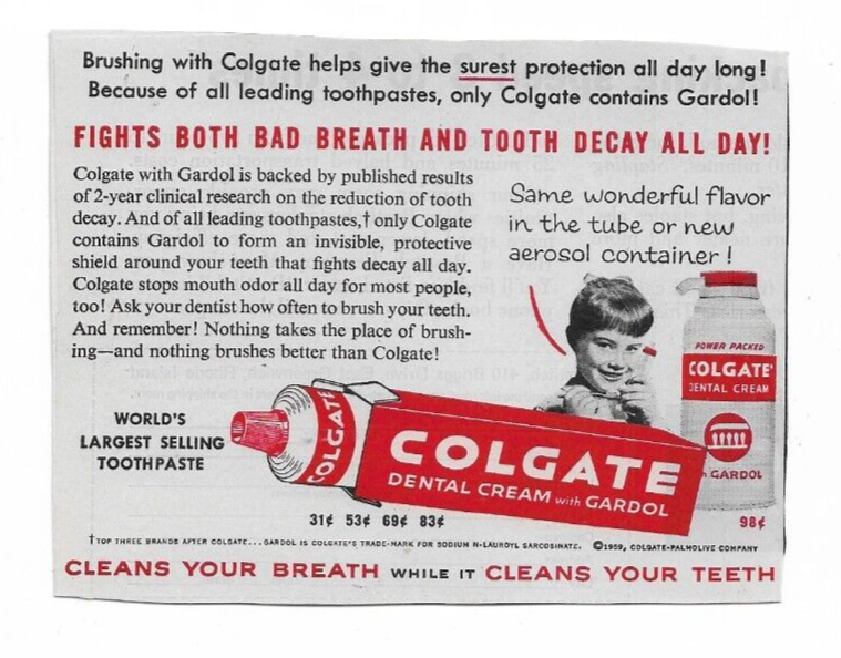 Colgate Dental Cream Fight Tooth Decay Vtg 1950s Print Ad Laminated ...