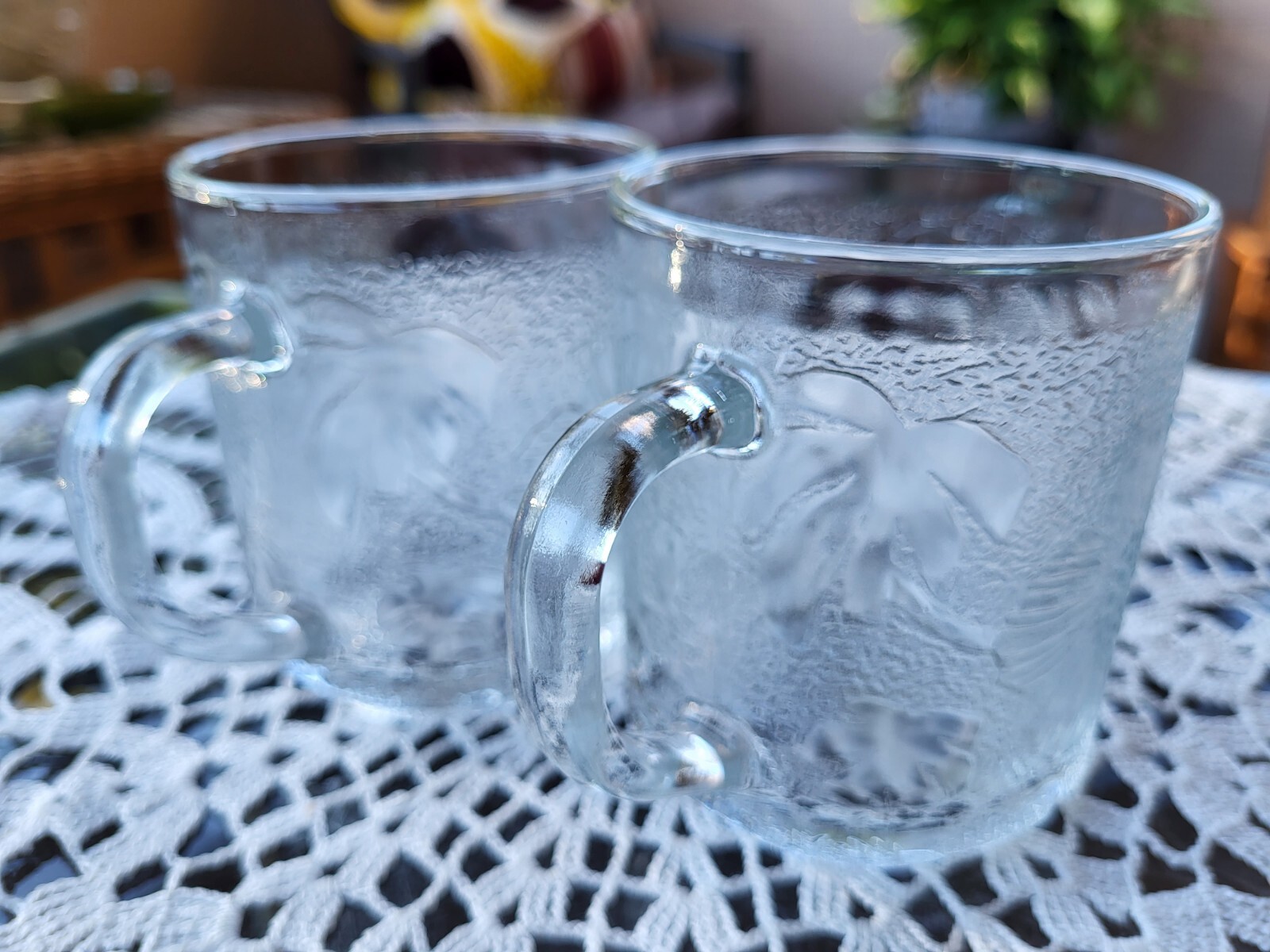 Set of 2 Vintage K16 Malaysia Frosted Floral Pressed Glass Cup Mugs | eBay