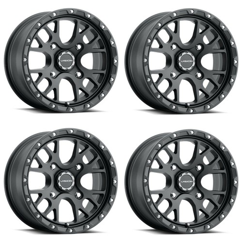 Set 4 15" Vision ATV 545 Rocker Satin Black Wheels 15x7 4x110 Rims 13mm ...