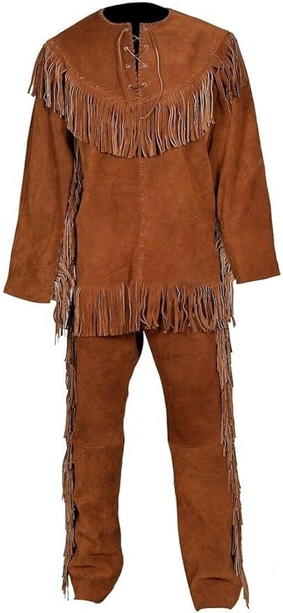 Men's Native American Buckskin Suede Leather Fringe War Shirt and Pant ...