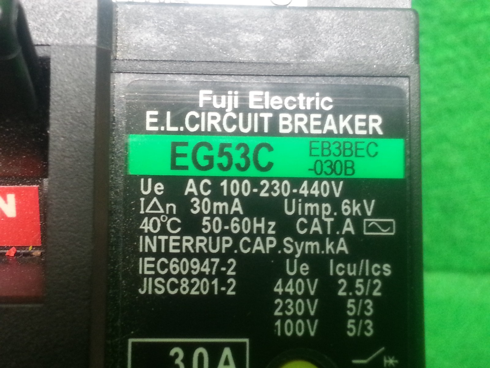 FUJI ELECTRIC EG53C EB3BEC-030B 30A AC 100-230-440V E.L. Circuit Break ...