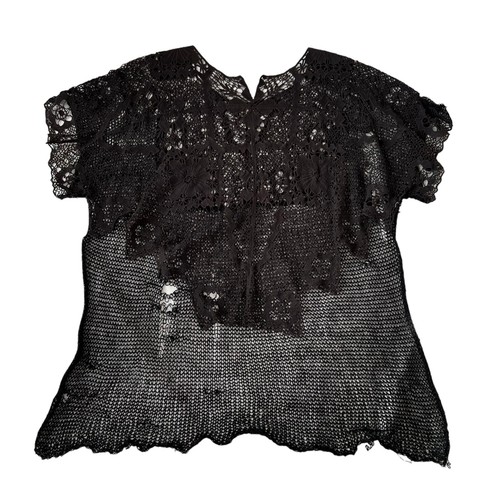Free People crochet top XS S oversized fishnet black sheer short sleeve ...