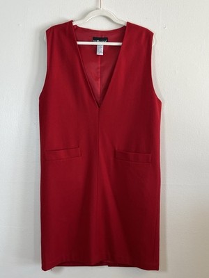 Sag Harbor Wool Dress Size 12 Red Jumper Shift Lined Pullover Pockets ...