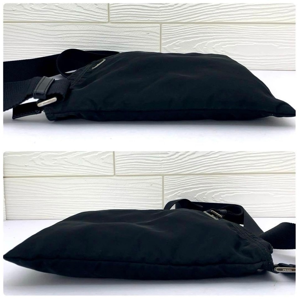 PRADA Nylon Shoulder Bag Black Triangle Logo Unisex Crossbody Authentic ...