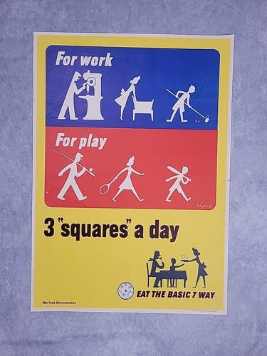 Original 1944 WWII WW2 poster: For Work, For Play, 3 Squares A Day ...