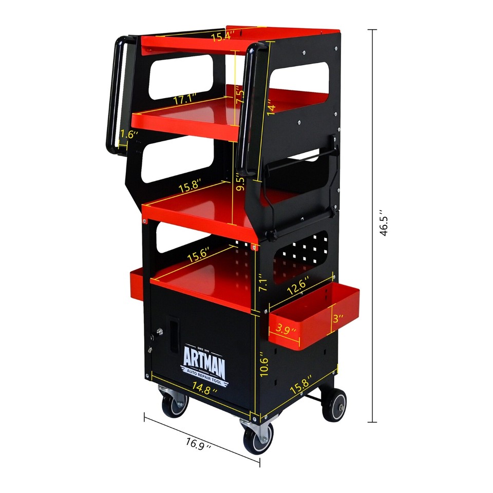 4 Tier Rolling Tool Cart Mechanic Storage Trolley for Automotive ...