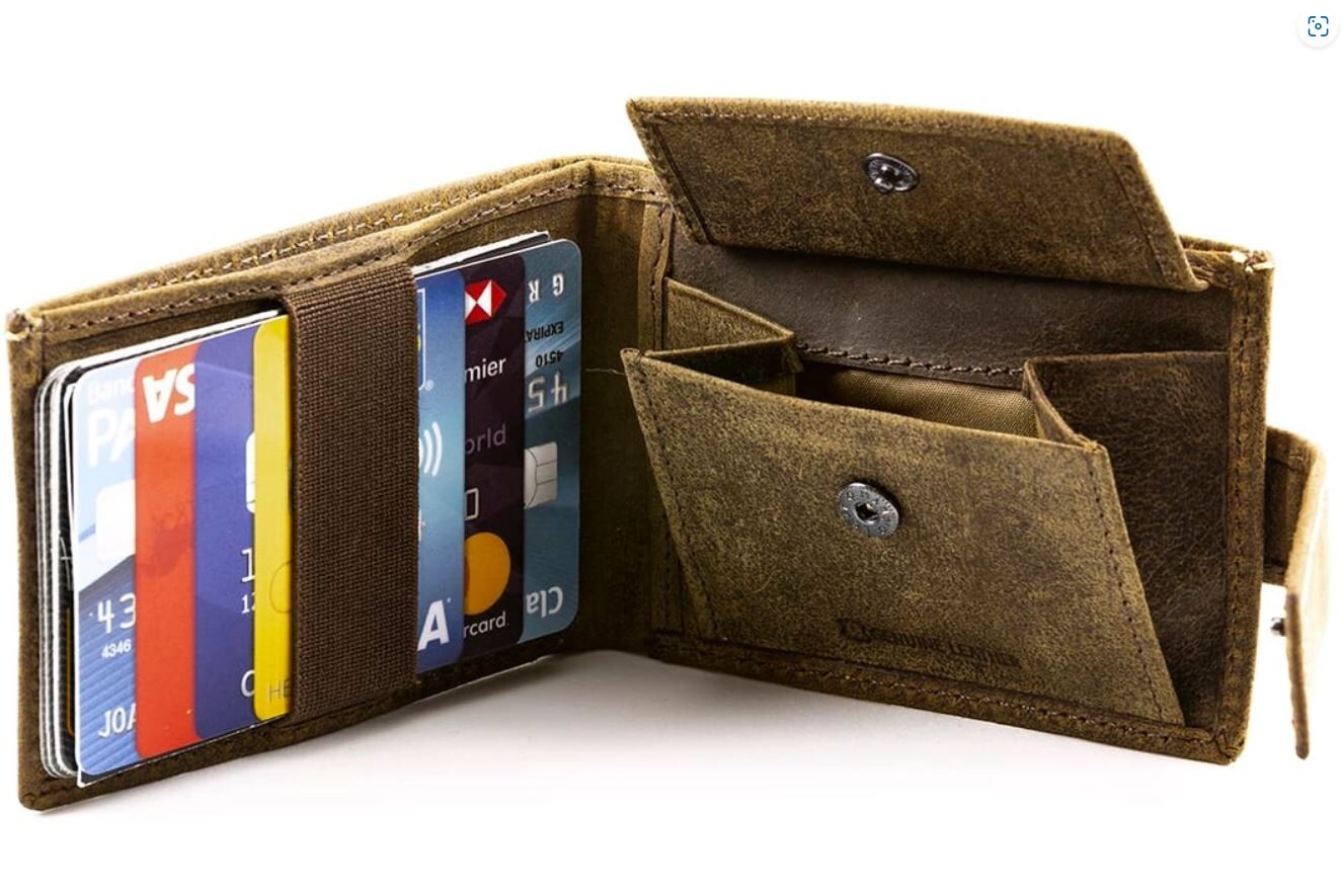 Neat Compact RFID Leather Wallet with Elastic Credit Card Holder & Coin ...