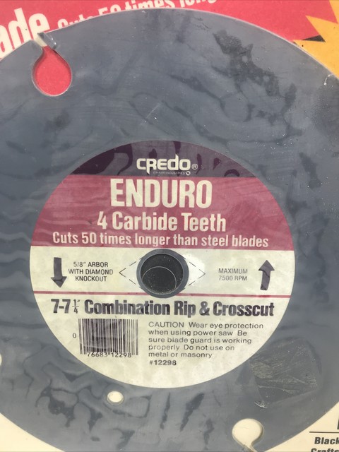 Credo Carbide Blade 4 Teeth 7-7 1/4" Enduro Combination Wood Ripping ...