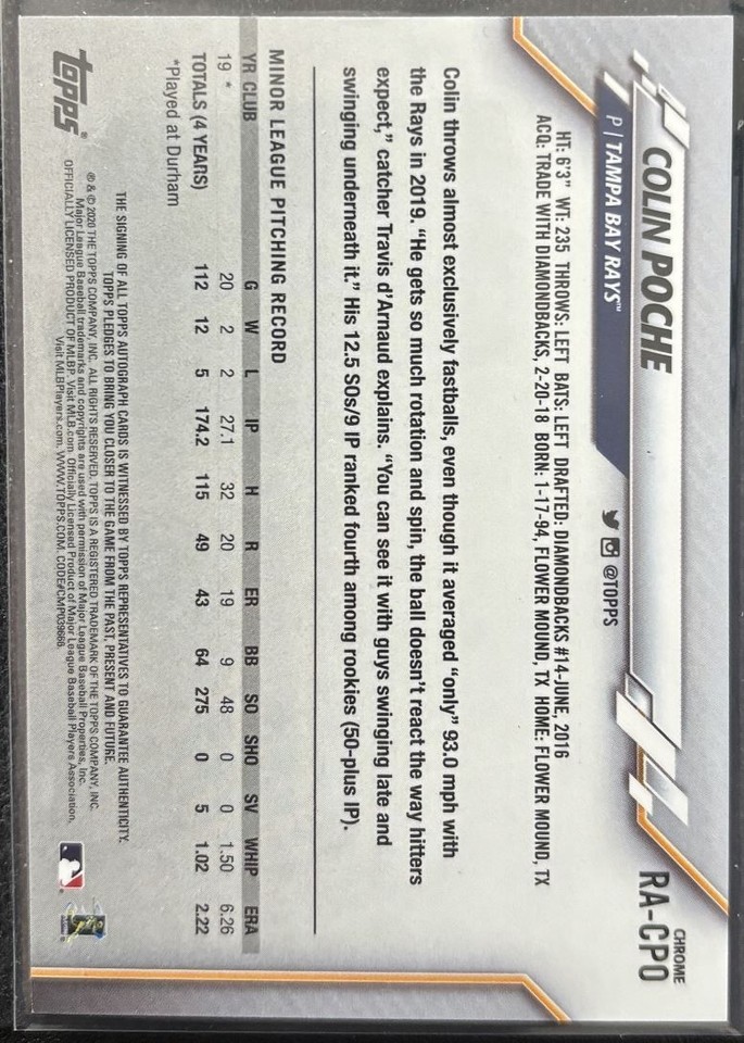 2020-21 Topps Chrome Colin Poche RA-CPO Base RC Auto | eBay