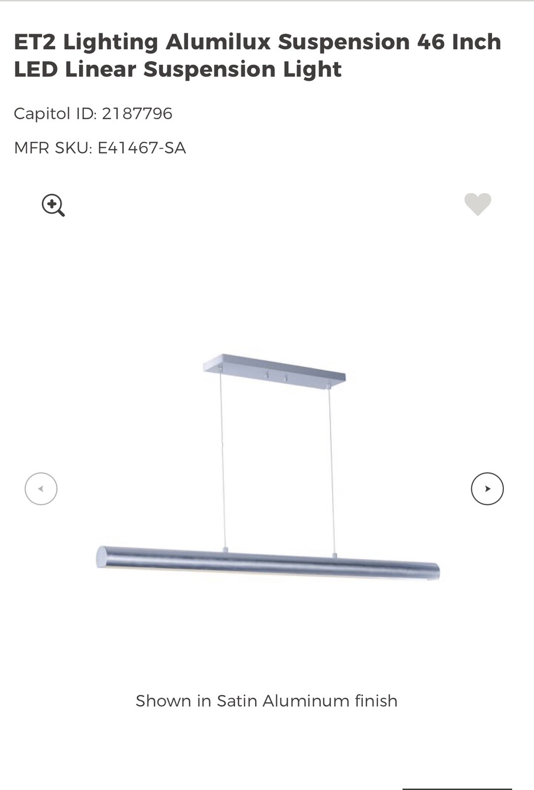 ET2 Alumilux E41467-SA 47" LED Linear Chandelier New In Box | eBay