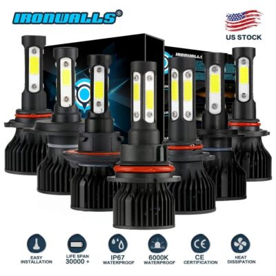 4 Sides LED Headlight Kit Fog Light Bulbs H11 9006 9005 9012 H13 9007 ...