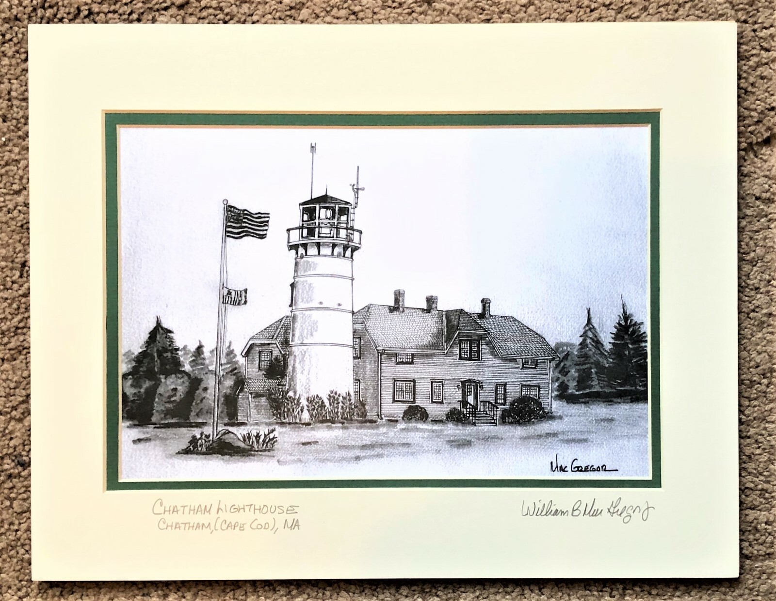 CHATHAM LIGHTHOUSE art print Cape Cod seashore MA US Coast Guard light ...